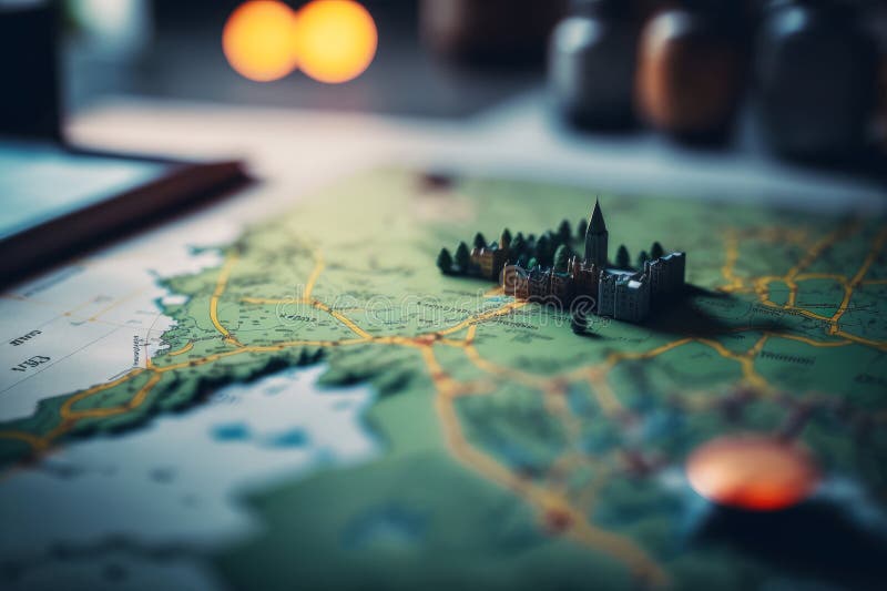 Miniature Model of Castle on Top of Map. Generative AI Stock Image ...