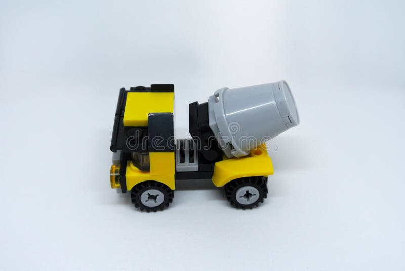 A Miniature Model of a Construction Mixer Lorry Made of Plastic Bricks ...