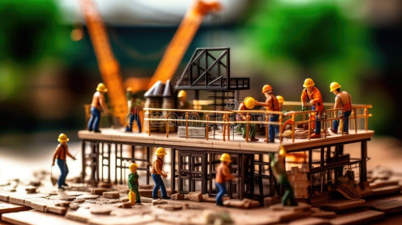 Miniature Model of Construction Site, with Several People Working on ...