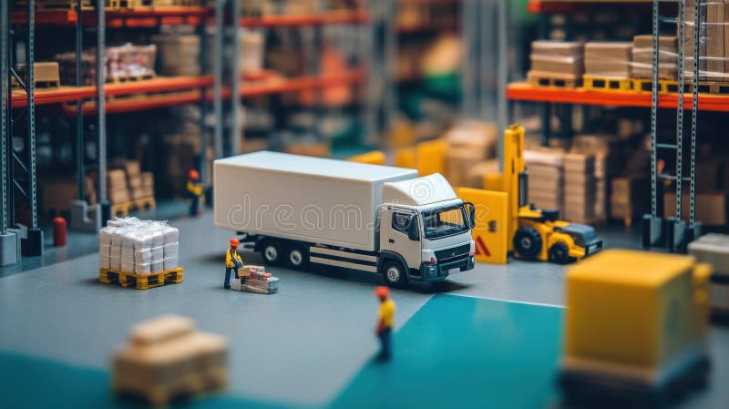 Miniature Model of Delivery Truck at Warehouse with Workers Stock ...
