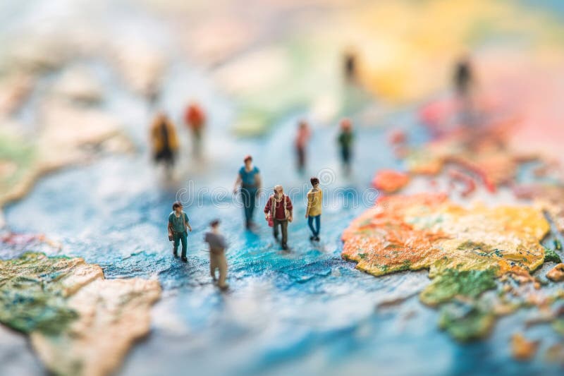 A Model of the Earth S Continents on Which Human Figurines Walk. World ...