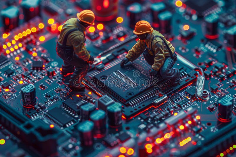 Miniature Model, Miniature Engineer Cleaners Working Together on a ...