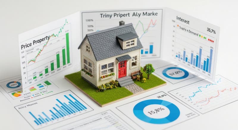 Real Estate Market Analysis with Miniature House Stock Illustration ...