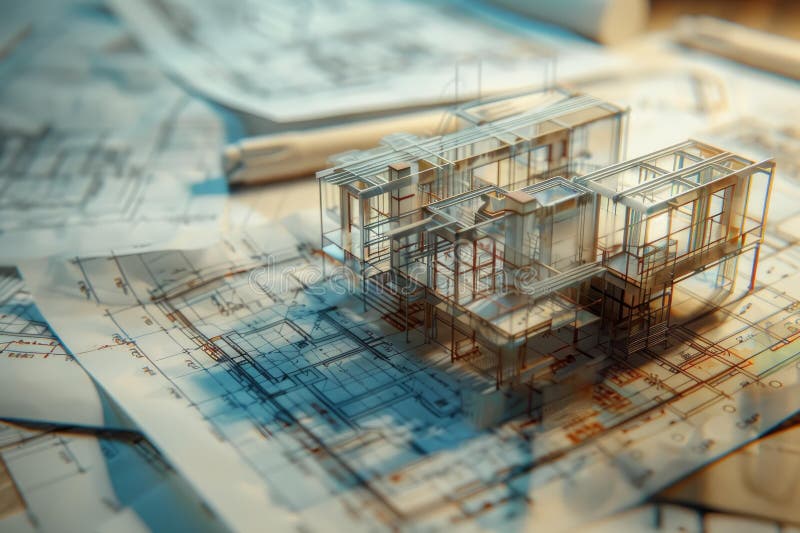 Miniature Model House Standing on Architectural Blueprints for ...