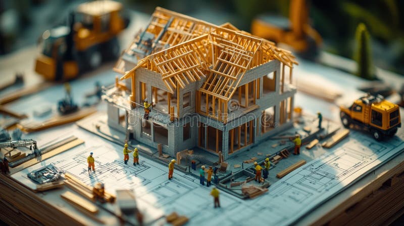 Miniature House Under Construction Detailed Model with Tiny Workers ...
