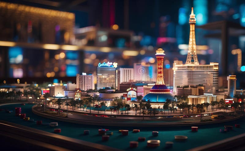 A Miniature Model of Las Vegas City at Nighttime Stock Illustration ...