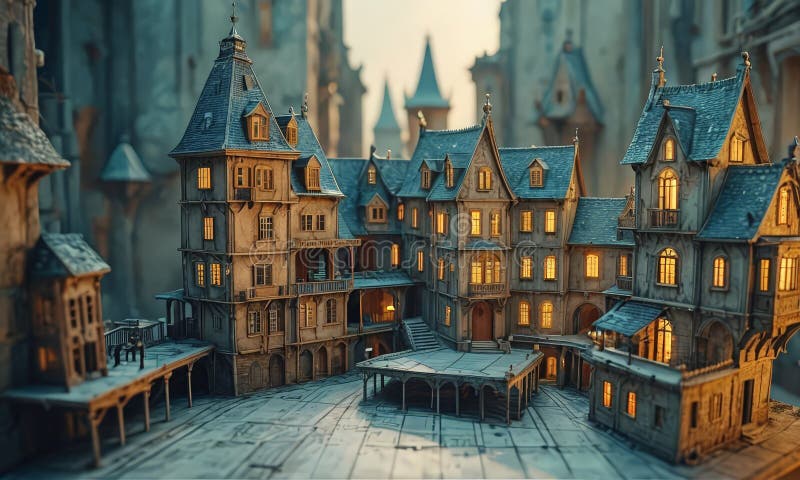 Miniature Model Medieval Town, Featuring Intricate Architecture ...