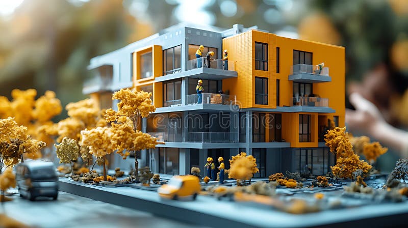 A Miniature Model of a Modern Apartment Building with Tiny Figures of ...