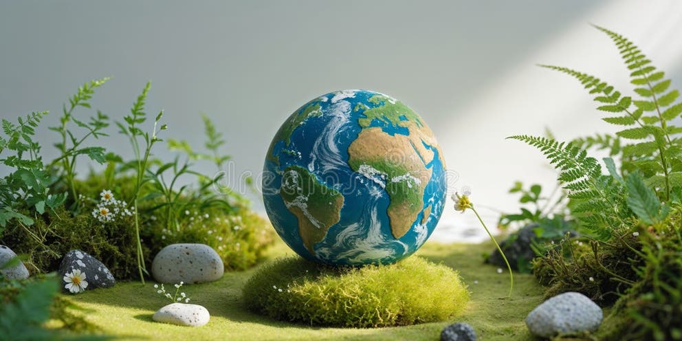 A Miniature Model of the Planet Earth Surrounded by Greenery Stock ...