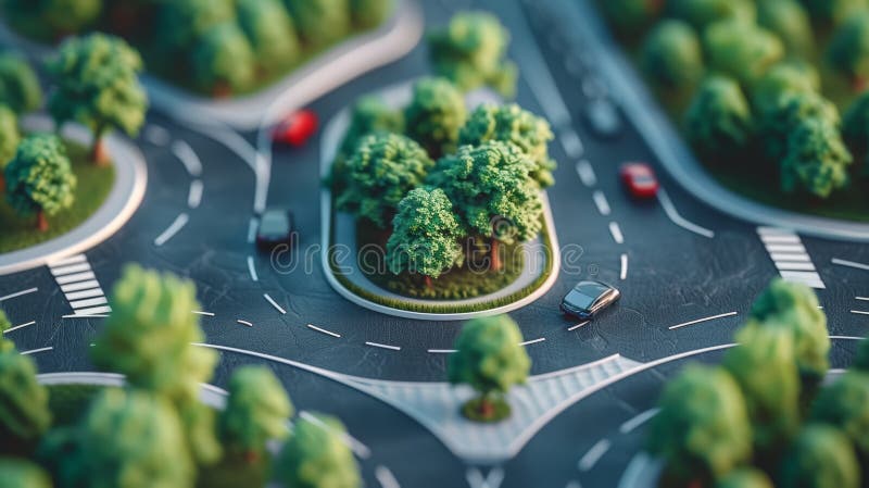 A Miniature Model of a Road with Trees and Cars, AI Stock Image - Image ...
