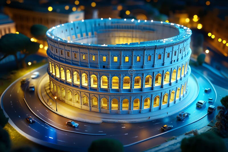 A Miniature Model of a Roman Colosseum Illuminated at Night Stock ...