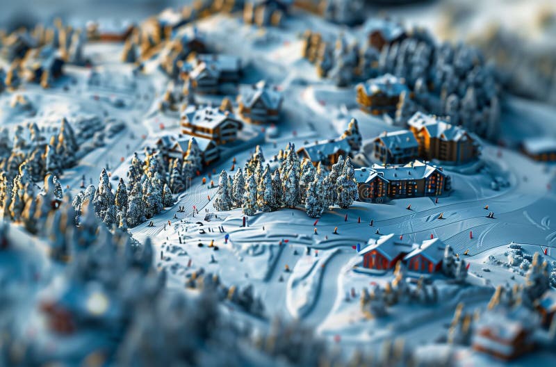 Miniature Model of a Ski Resort Covered with Snow Stock Illustration ...