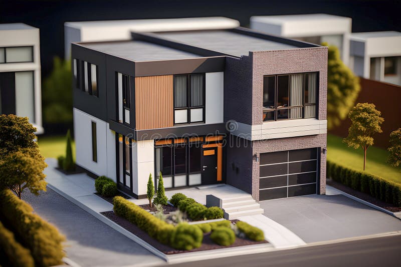 Miniature Model of a Two Story Suburban House of Rectangular Shape ...