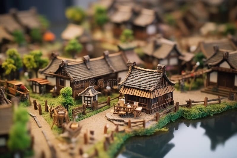 A Miniature Model of a Village with a Pond. Generative AI Image. Stock ...