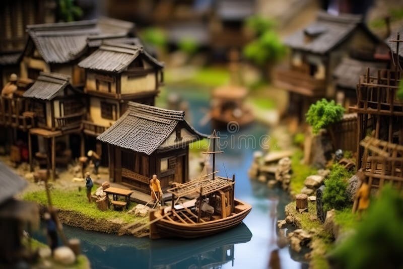 A Miniature Model of a Village with a River Running through it ...