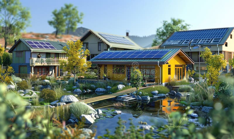 Miniature Model of Village with Solar Panels Stock Photo - Image of ...
