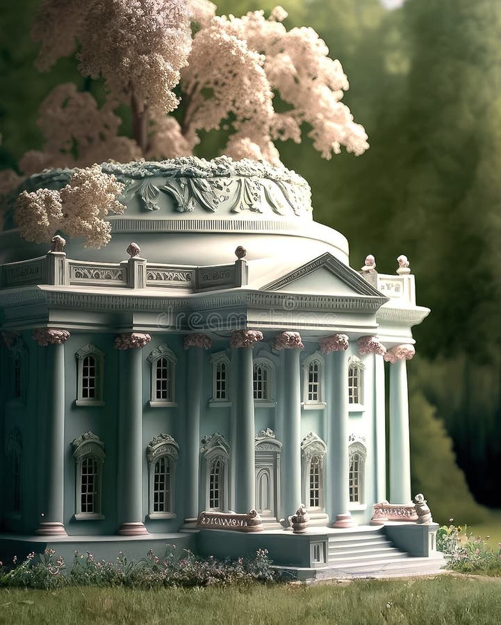 A Miniature Model of a White House with a Small Tree on the Top. Stock ...