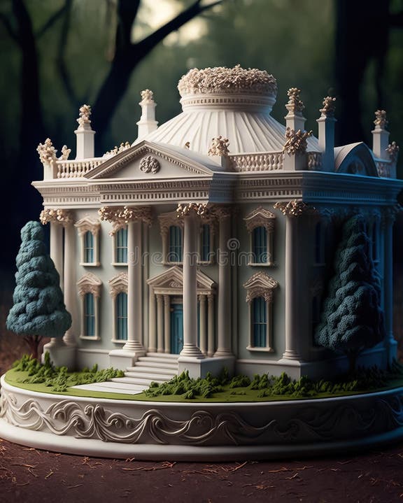 A Miniature Model of a White House with a Small Tree on the Top. Stock ...