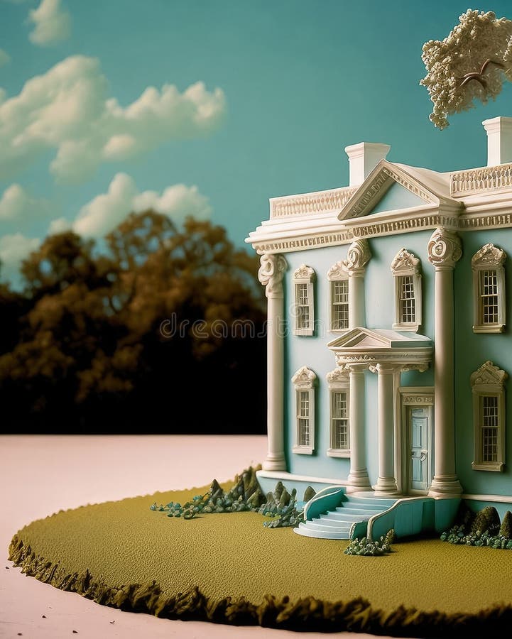 A Miniature Model of a White House with a Small Tree on the Top. Stock ...