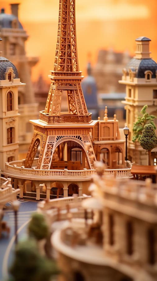 Miniature Models of Buildings and Tourist. Eiffel Tower in Paris ...