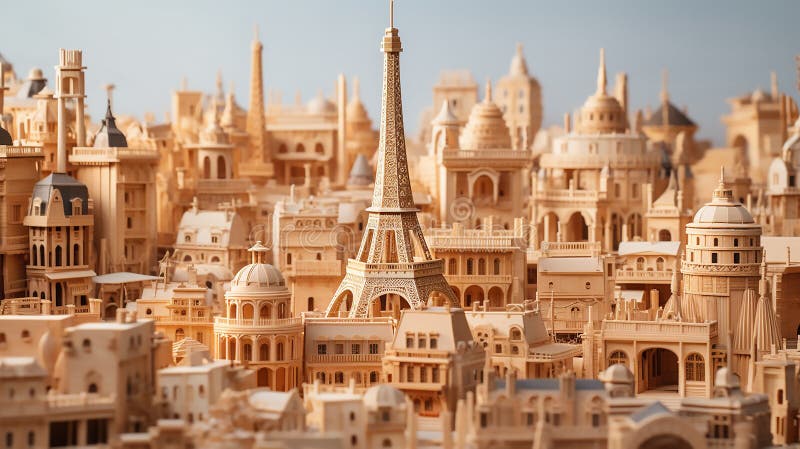 Miniature Models of Buildings and Tourist. Eiffel Tower in Paris ...