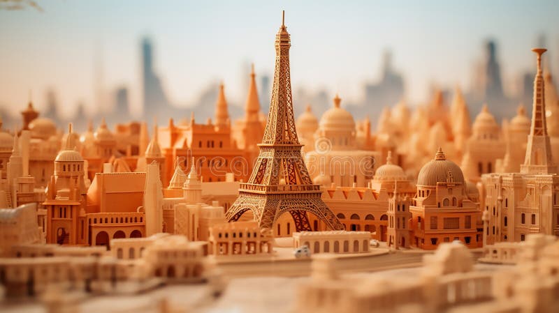 Miniature Models of Buildings and Tourist. Eiffel Tower in Paris ...