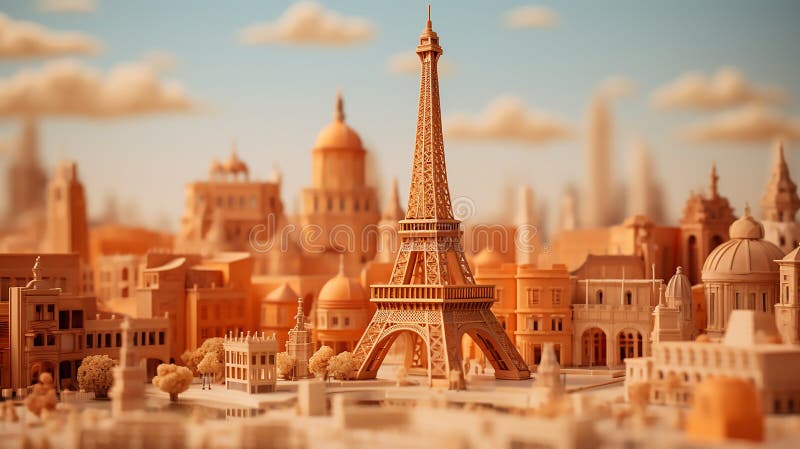 Miniature Models of Buildings and Tourist. Eiffel Tower in Paris ...