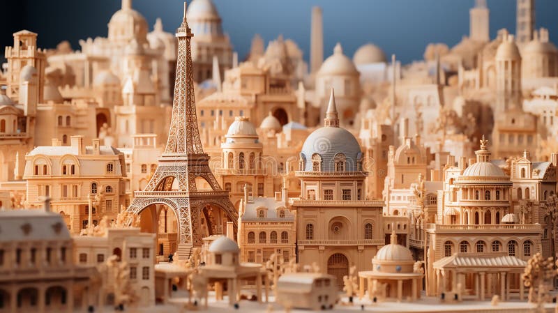Miniature Models of Buildings and Tourist. Eiffel Tower in Paris ...
