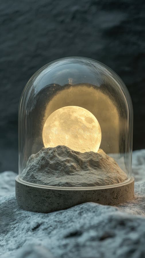 A Miniature Moon Landscape Inside a Delicate Glass Dome, Soft Ambient ...
