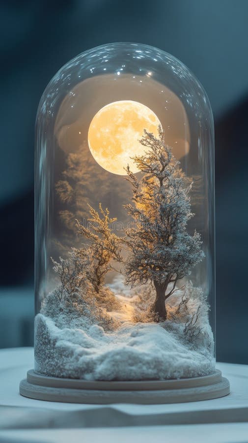 A Miniature Moon Landscape Inside a Delicate Glass Dome, Soft Ambient ...