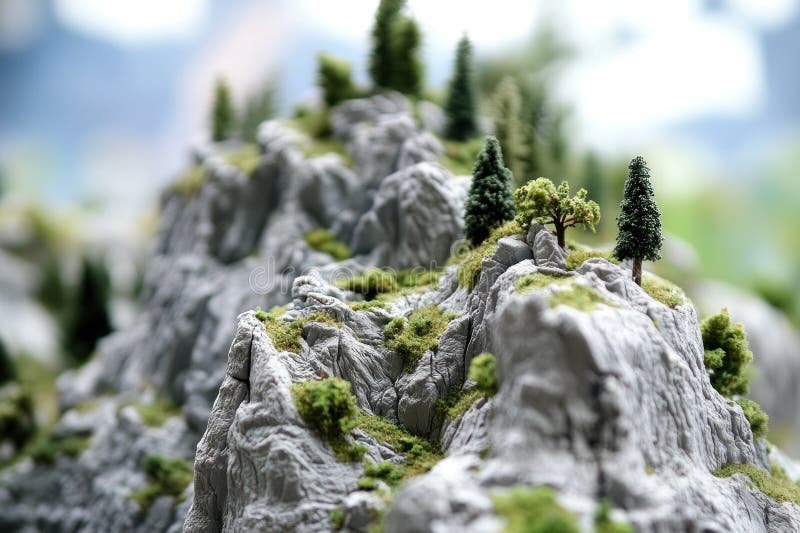 Miniature Mountain Landscape Model with Tiny Trees Stock Illustration ...
