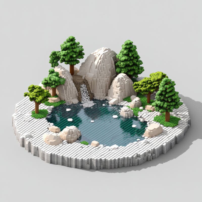 Miniature Mountain View with Trees and a Waterfall Stock Photo - Image ...