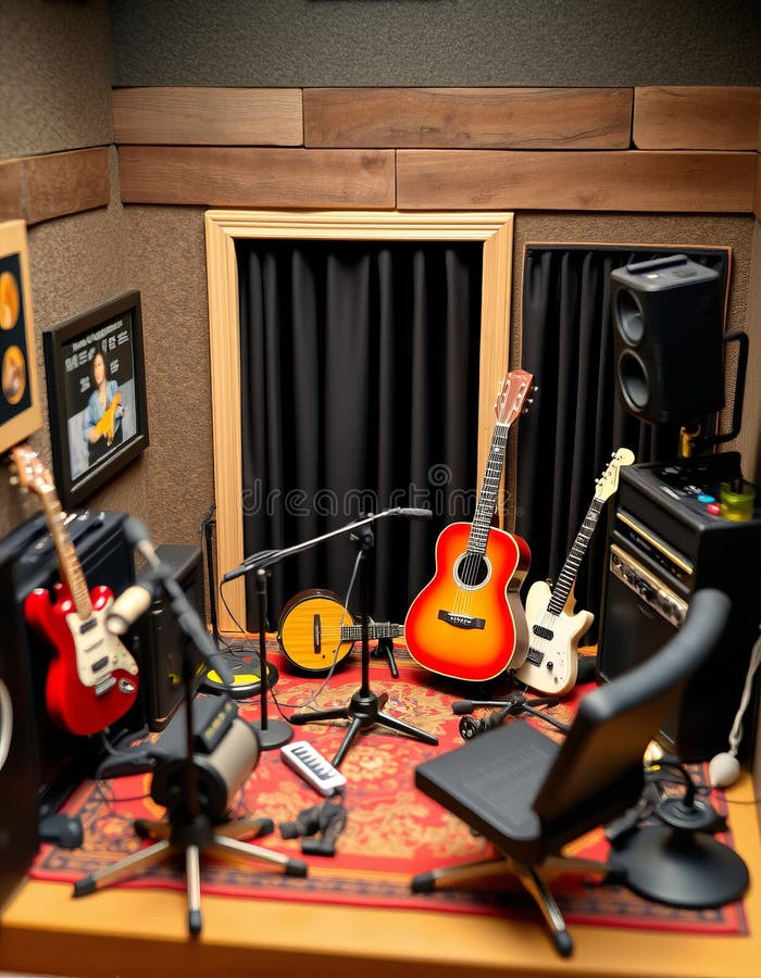 A Miniature Music Studio with Tiny Instruments and a Recording B Stock ...