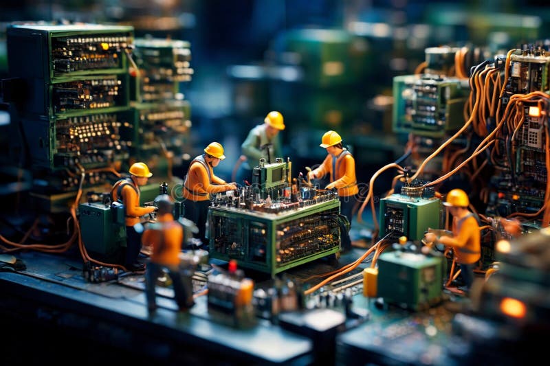 Miniature Network Engineers at Work. Technology Concept Stock ...