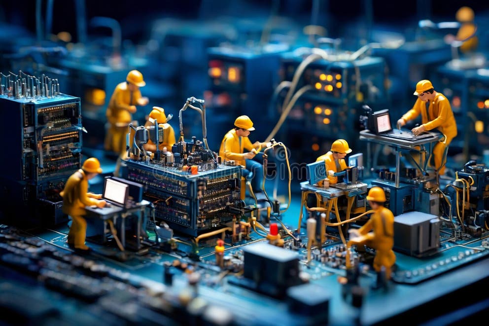 Miniature Network Engineers at Work. Technology Concept Stock ...