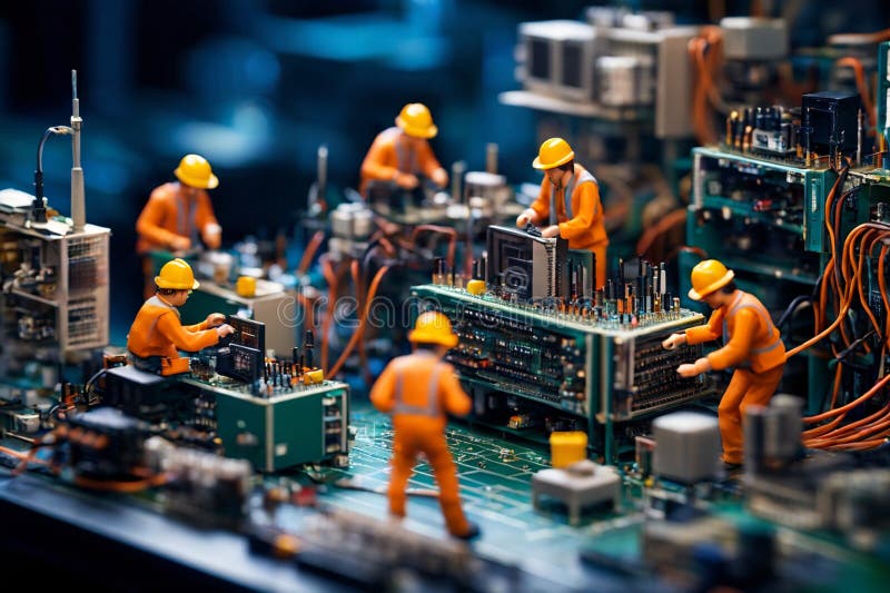 Miniature Network Engineers at Work. Technology Concept Stock ...