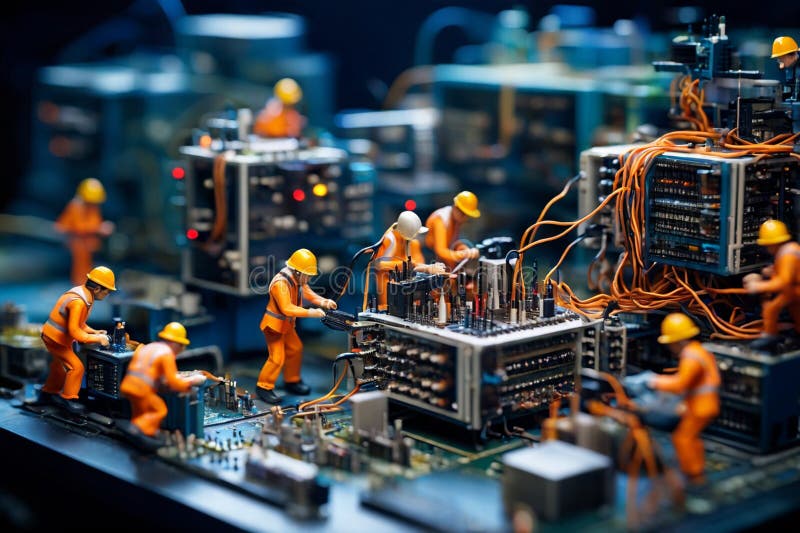 Miniature Network Engineers at Work. Technology Concept Stock ...