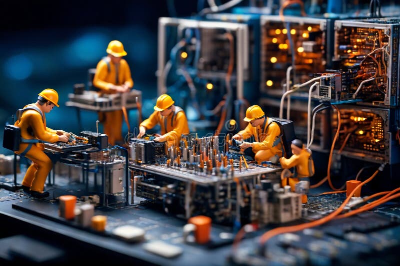 Miniature Network Engineers at Work. Technology Concept Stock ...