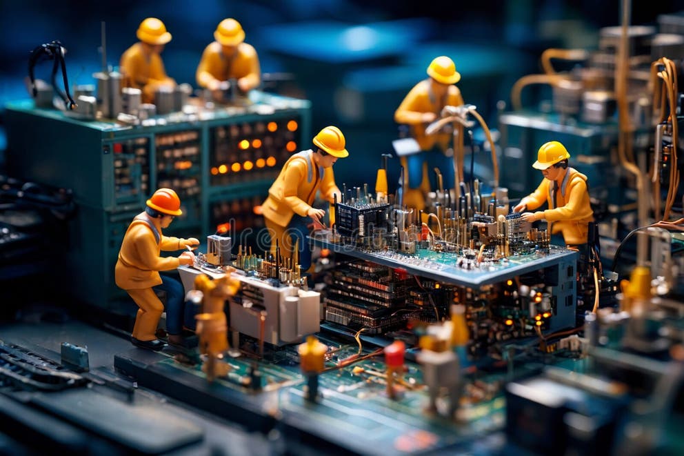 Miniature Network Engineers at Work. Technology Concept Stock ...