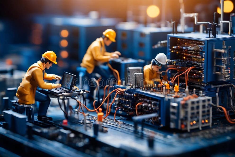 Miniature Network Engineers at Work. Technology Concept Stock ...