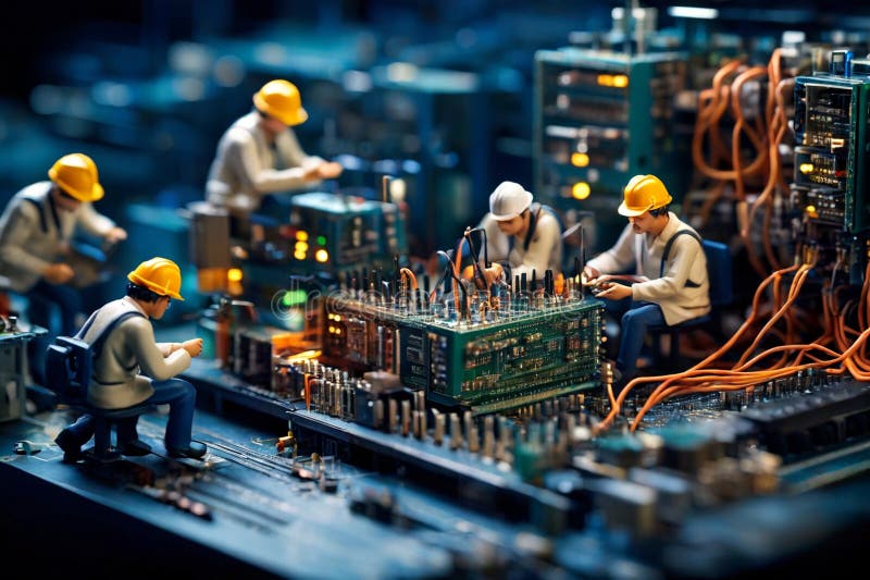 Miniature Network Engineers at Work. Technology Concept Stock ...