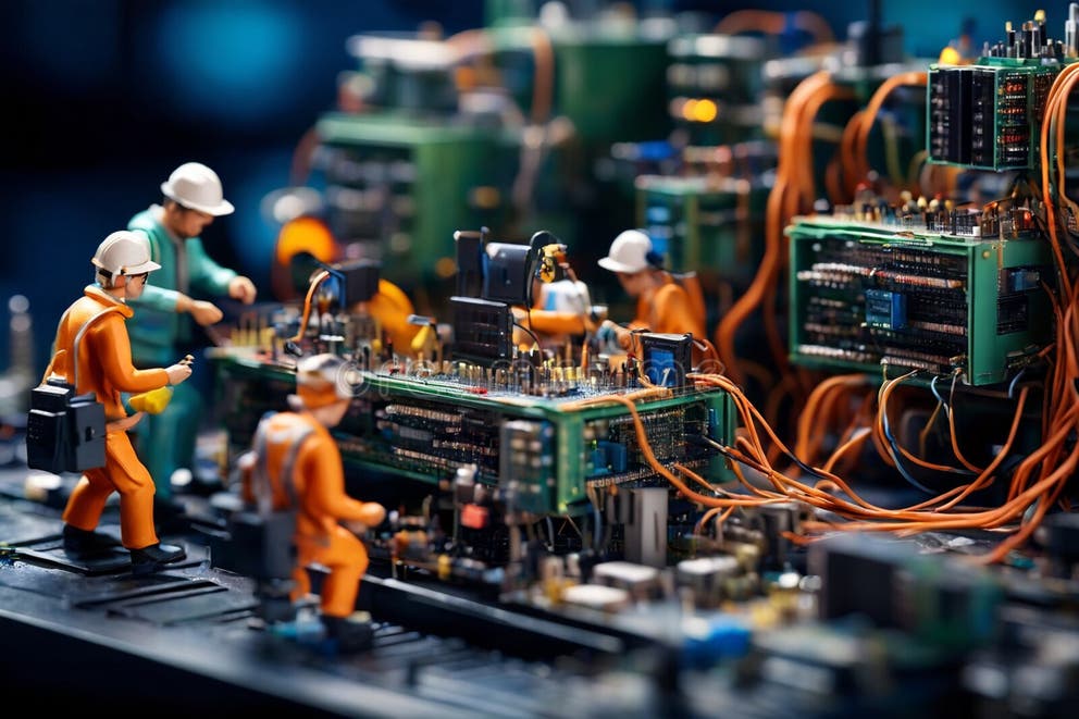 Miniature Network Engineers at Work. Technology Concept Stock ...