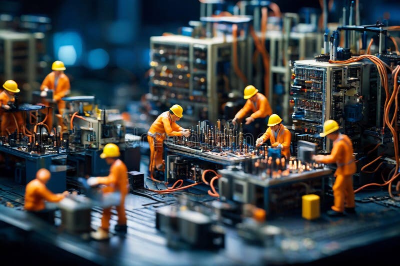 Miniature Network Engineers at Work. Technology Concept Stock ...