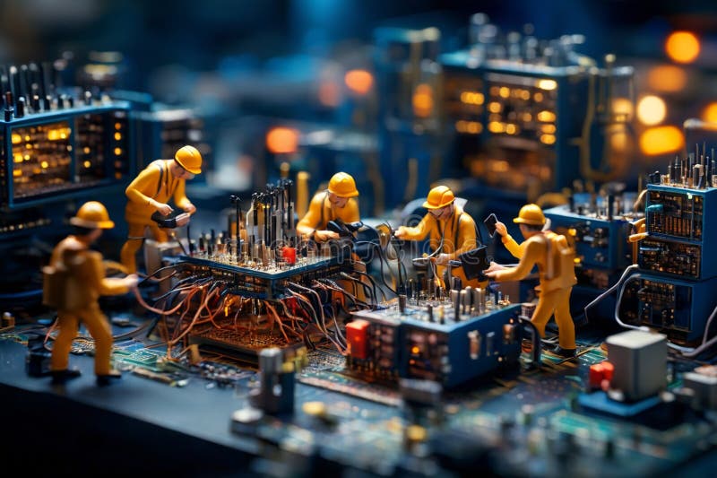 Miniature Network Engineers at Work. Technology Concept Stock ...