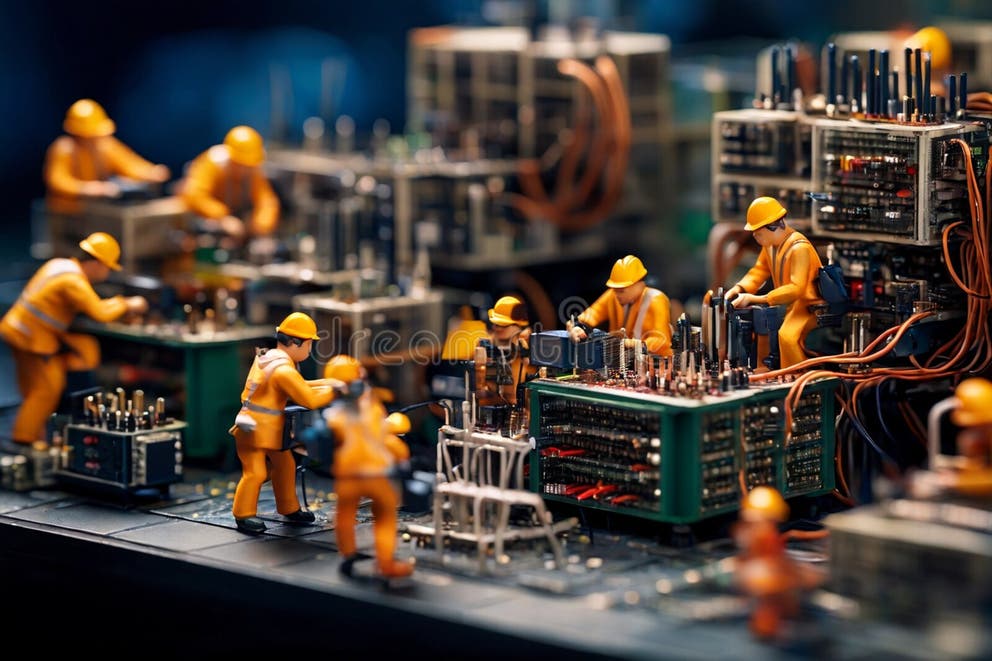 Miniature Network Engineers at Work. Technology Concept Stock ...