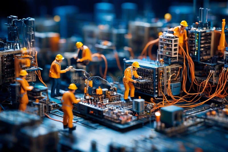 Miniature Network Engineers at Work. Technology Concept Stock ...
