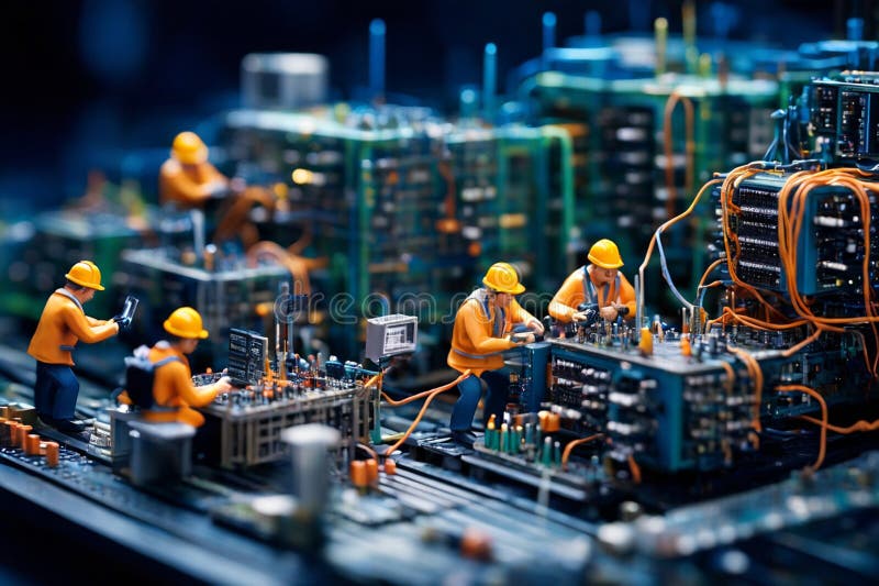 Miniature Network Engineers at Work. Technology Concept Stock ...