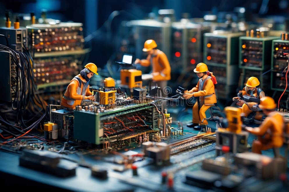 Miniature Network Engineers at Work. Technology Concept Stock ...