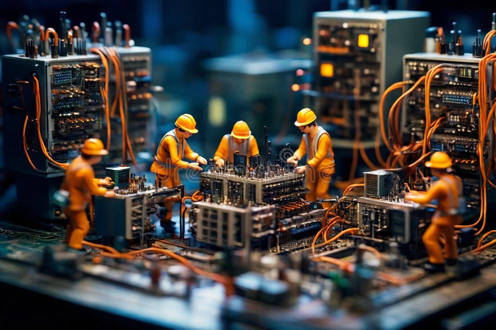 Miniature Network Engineers at Work. Technology Concept Stock ...