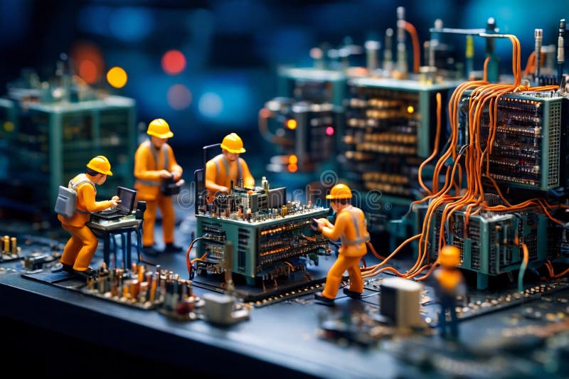 Miniature Network Engineers at Work. Technology Concept Stock ...